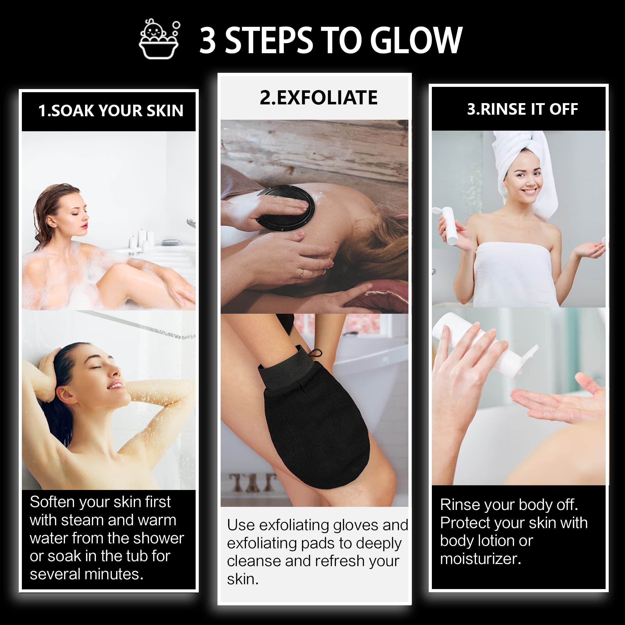 Exfoliating Glove Body Scrubber for Soft Skin - Part of The Best Body Care Kit for Women & Men - Brush Sponge Loofah- Dead Skin Remover for Body -Exfoliator Tool-TEBMYFDK