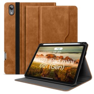 h holimet case for 2024 ipad mini 7/2021 ipad mini 6 with pencil holder pocket with soft tpu back cover (fits model #'s a2567, a2568, a2569, a2993, a2995, a2996), sleep/wake, vegan leather