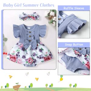 MBZJSDKHLK Newborn Baby Girl Clothes Romper Ruffle Short Sleeve Ribbed Tops Summer Infant Outfits Set Dress-Blue 3-6 Months