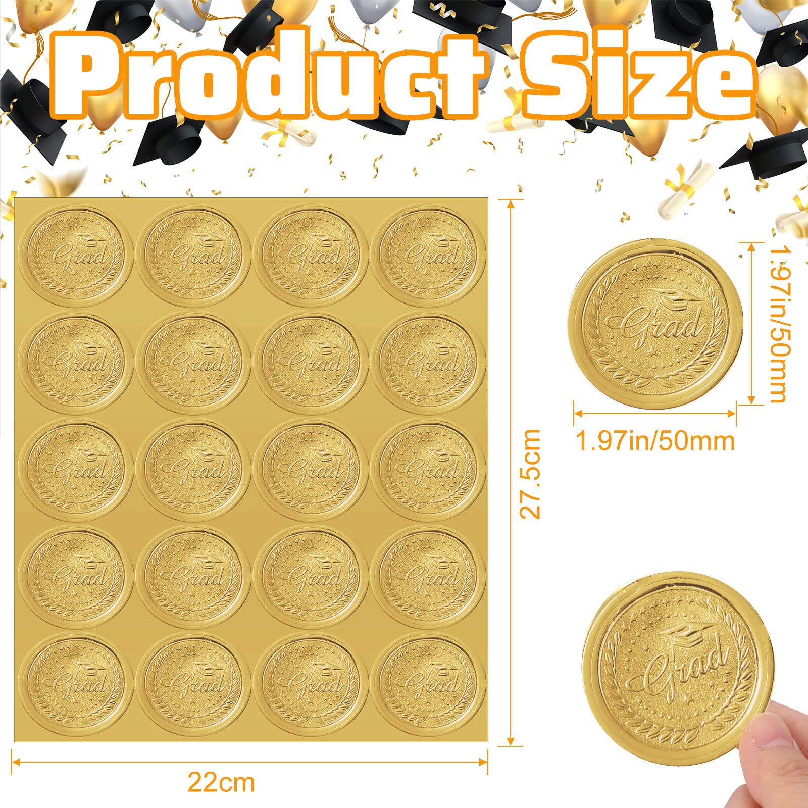 200 Pieces Embossed Graduation Cap Certificate Seals Gold Embossed Seals Grad Envelope Seal Stickers Foil Gold Certificate Stickers for Envelopes Diplomas Certificates Awards Graduation Invitation