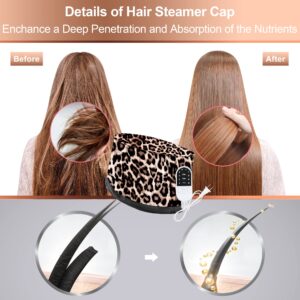 Heat Cap for Deep Conditioning, Ingeware Thermal Cap for Hair Steamer Cap for Natural Hair Portable Electric Heat Hair Spa Cap for Home Use Pattern (Leopard Print)