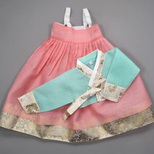 Hanbok Baby Girl Korea Traditional Clothing Dol Party Celebration 1st Birthday Ceremony Mint Coral OSMC01