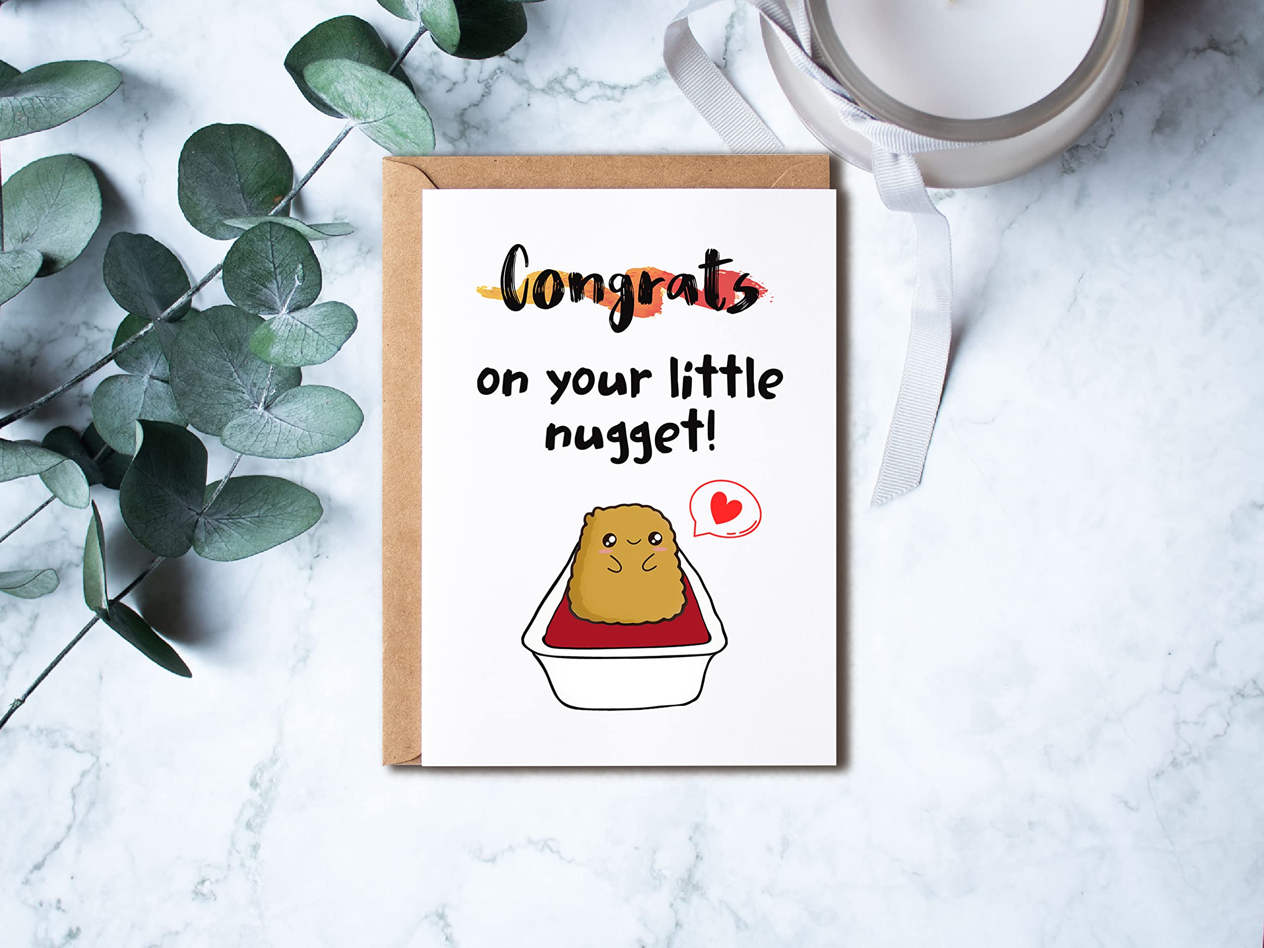 KrysDesigns Nugget Baby Card - Congrats On Your Little Nugget - New Baby Shower Newborn Chicken Nugget Tender Fast 5 x 7 inches T1EJWRTCKF 0