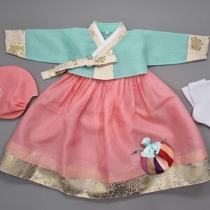 Hanbok Baby Girl Korea Traditional Clothing Dol Party Celebration 1st Birthday Ceremony Mint Coral OSMC01