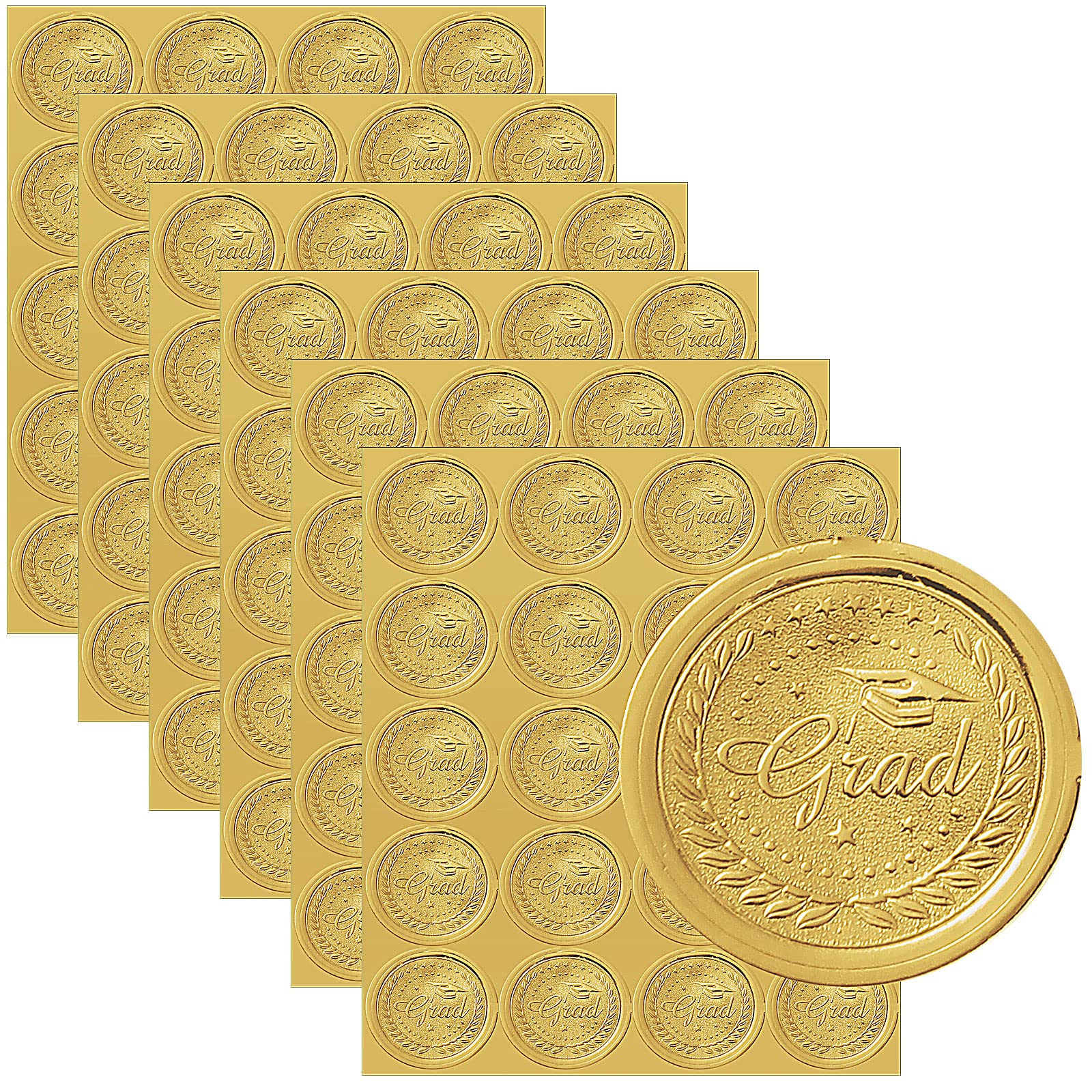 200 Pieces Embossed Graduation Cap Certificate Seals Gold Embossed Seals Grad Envelope Seal Stickers Foil Gold Certificate Stickers for Envelopes Diplomas Certificates Awards Graduation Invitation