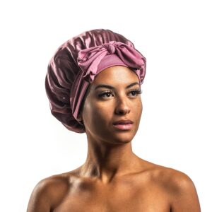 100% mulberry silk sassy bonnet for sleeping hair bonnet with tie band for women curly hair extra large luxurious bonnet adjusts pink