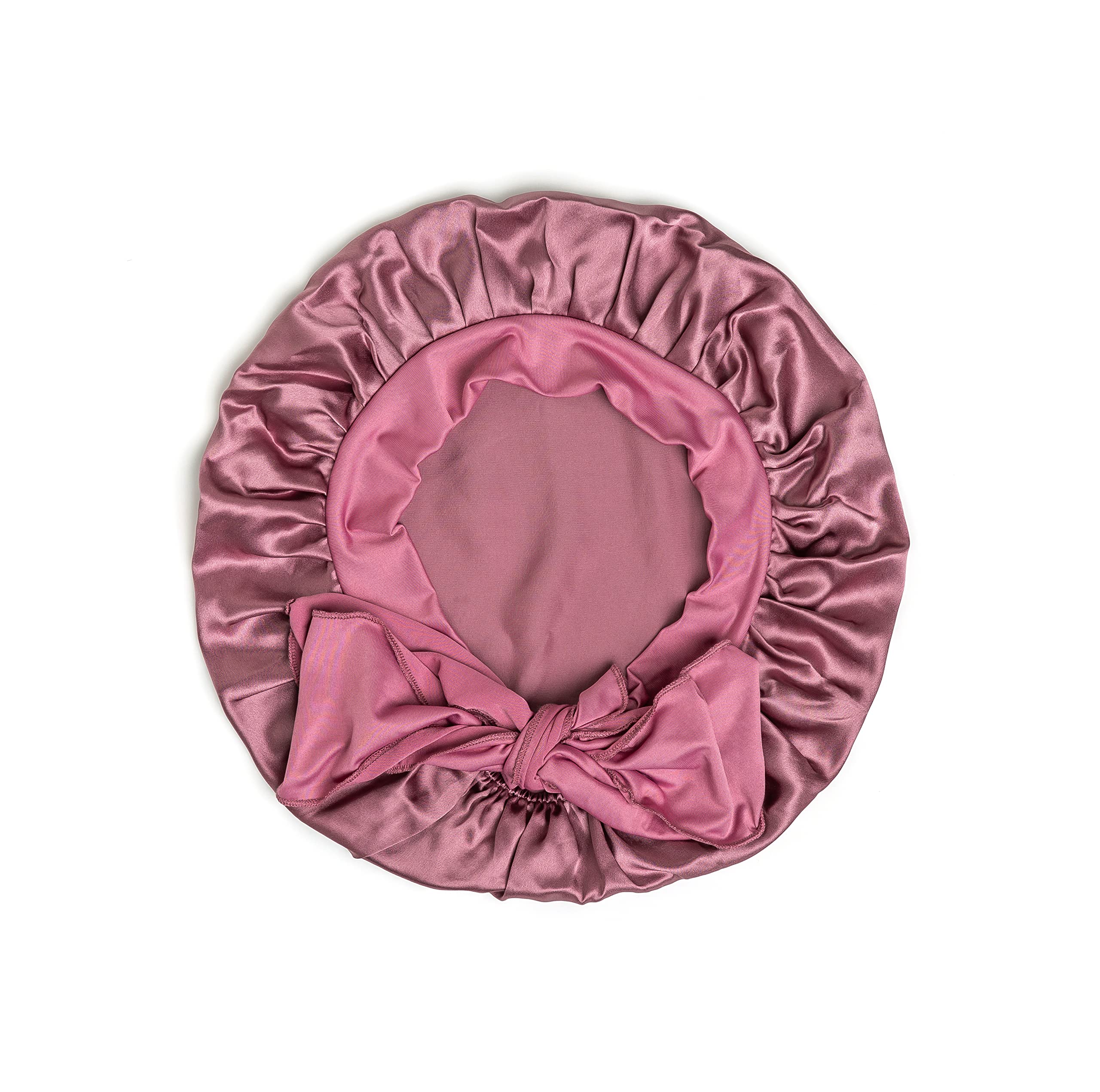 100% Mulberry Silk Sassy Bonnet for Sleeping Hair Bonnet with Tie Band for Women Curly Hair Extra Large Luxurious Bonnet Adjusts Pink