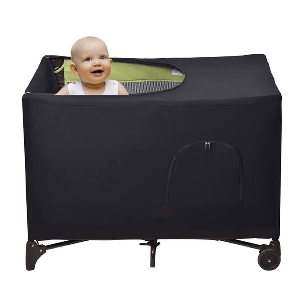 Pack N Play Cover Crib Canopy Cover, Foldable Baby Bed Cover with Safety Vents, Portable Crib Sunshade for Indoor Outdoor Black