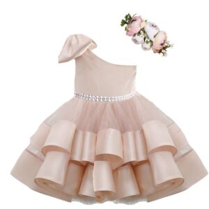 Bow Dream 2pcs Baby Girl Dresses Party Infant Birthday Gown for 0-24 Months Gold Sequin Champagne Tulle 3-6 Months