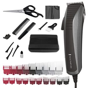 remington® easy fade haircut kit, hair clippers for men, tapered and standard fixed combs, travel case included, black