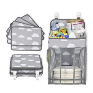 hanging organizer for baby diaper changing table & crib-multiple pockets-diaper holder for newborn baby boy & girl- 20x5.12x26 inches, grey, bh1052