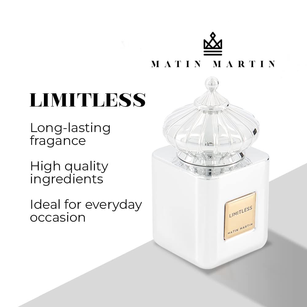 Matin Martin Limitless - Woody Aromatic Perfume for Men - Men Perfume with Cedar, Vetiver Notes - Long-Lasting Men's Fragrances - Travel Size - 3.4 oz