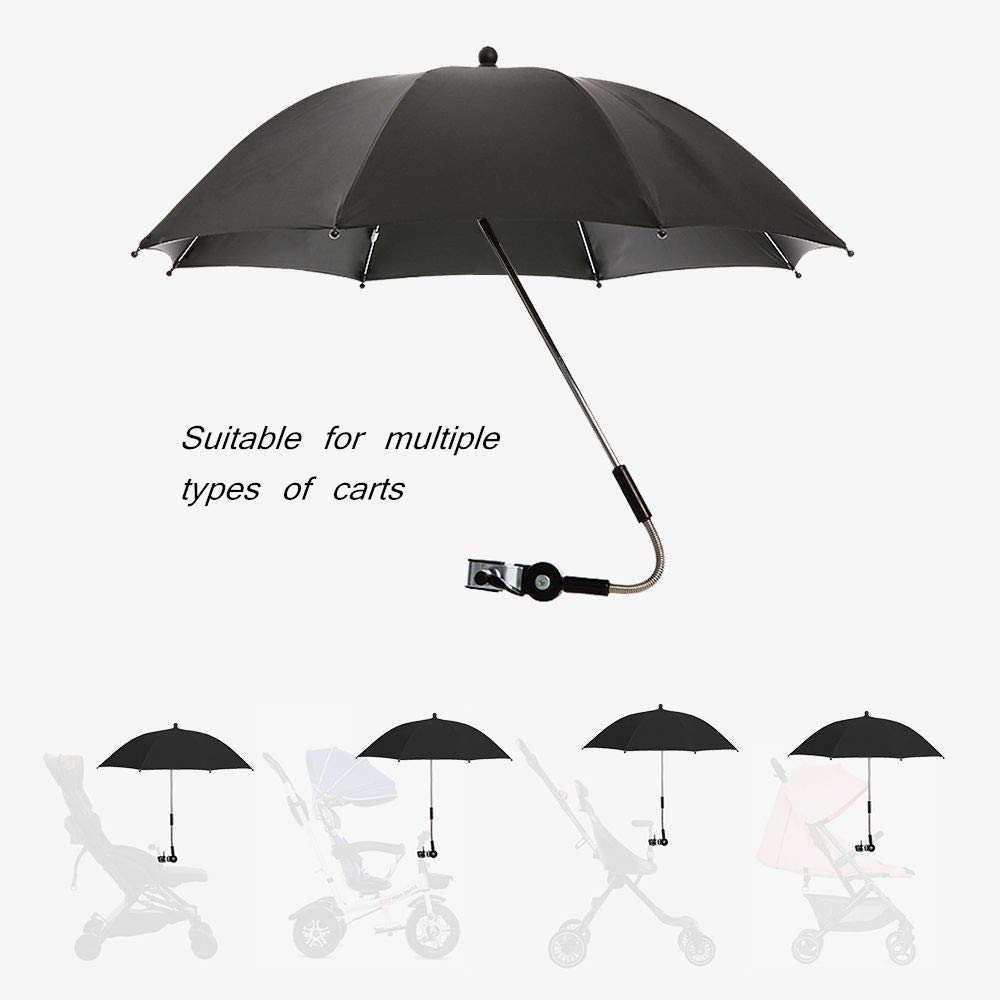 Ganwawo Baby Strollers Umbrella,Universal Baby Parasol 85cm,360 Degree rotatable Parasol, UV Protect Pushchair Sun Umbrella (Black)