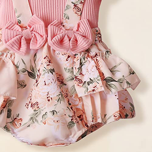 Kiluex Newborn Baby Girl Clothes Summer Romper Ruffle Sleeve One-Pieces Jumpsuits Bodysuit Infant Outfits with Headband (Pink, 3-6 Months)