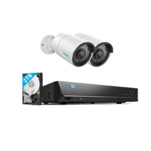 reolink 5mp poe ip cameras rlc-510a (pack of 2) bundle 8 channel poe nvr 2tb hard drive installed,outdoor ip security surveillance cameras,100ft night vision, human/vehicle detection