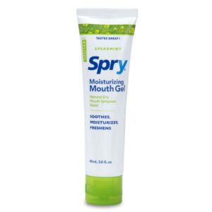 spry xylitol dry mouth gel, natural, long lasting mint free and sugar free mouth moisturizer for dry mouth relief, spearmint flavor, 2 oz