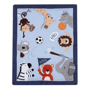 Lambs & Ivy Sports Fan 4-Piece Crib Bedding Set in Blue Safari Animals