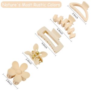 Ahoney 5 Pack Large Hair Clips for Thick Hair - Neutral Matte Claw Clips 3.4-4.3 Inch, Strong Hold Non Slip Banana Flower Clamps for Women