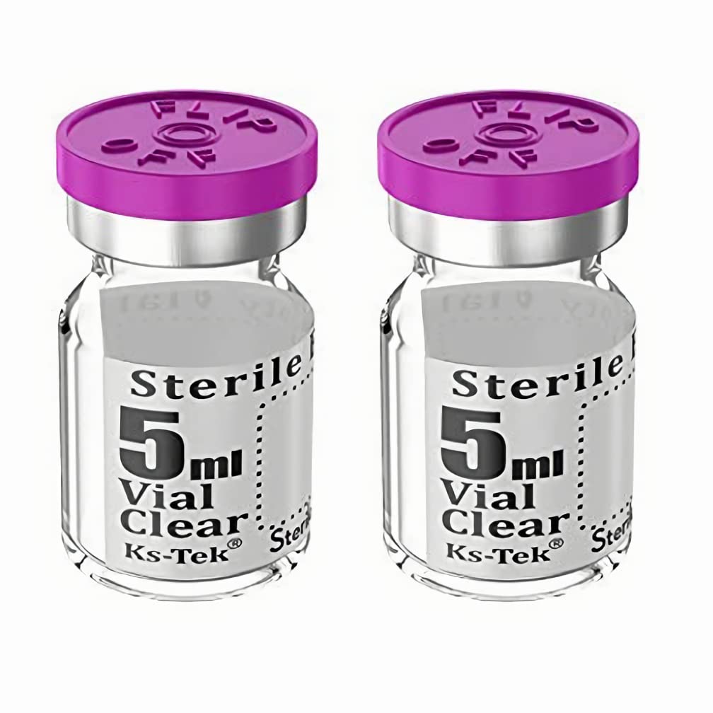 Biocomma 10pcs 5ml Sterile Empty Vial with Plastic Aluminum Flip Off Caps，Penicillin Bottle 20mm Crimp Top Sterile Transparent Borosilicate Lab Sample Vial (Transparent)