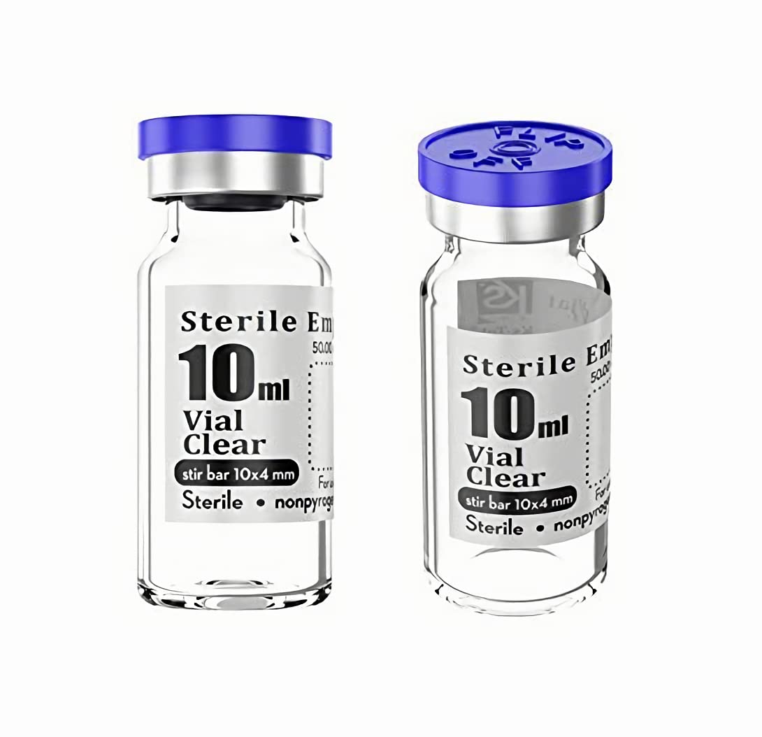 Biocomma 10pcs 10ml Sterile Empty Vial with Plastic Aluminum Flip Off Caps，Penicillin Bottle 20mm Crimp Top Sterile Transparent Borosilicate Lab Sample Vial (Transparent)