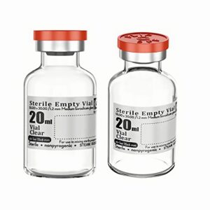 Biocomma 10pcs 20ml Sterile Empty Vial with Plastic Aluminum Flip Off Caps，Penicillin Bottle 20mm Crimp Top Sterile Transparent Borosilicate Lab Sample Vial (Transparent)