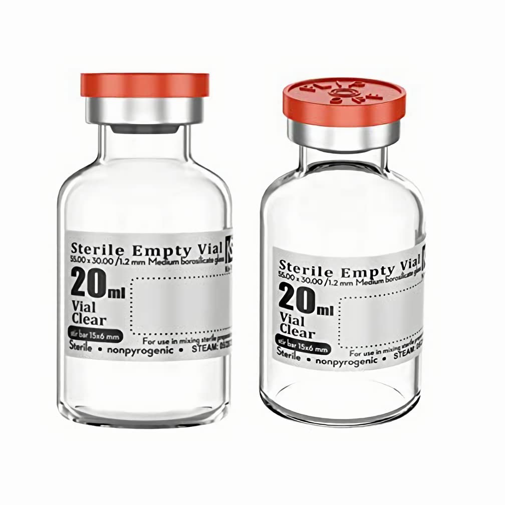 Biocomma 10pcs 20ml Sterile Empty Vial with Plastic Aluminum Flip Off Caps，Penicillin Bottle 20mm Crimp Top Sterile Transparent Borosilicate Lab Sample Vial (Transparent)