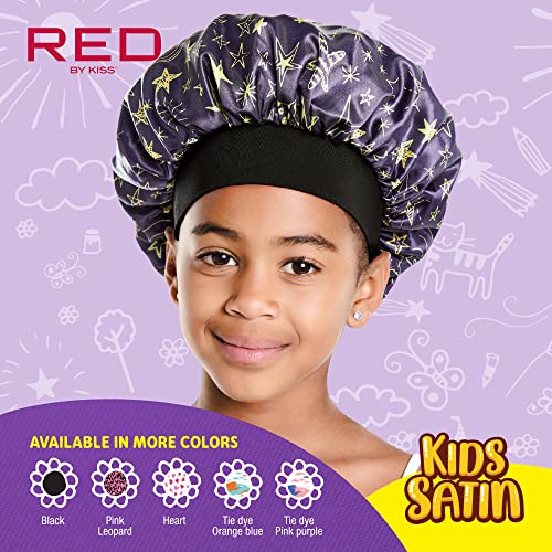 Red by Kiss Kids Satin Bonnet Sleep Cap Reversible Hair Bonnet for Boys and Girls Sleeping Night Silk Sleep Cap (Star) Multi Color