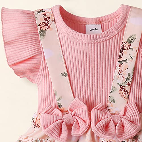 Kiluex Newborn Baby Girl Clothes Summer Romper Ruffle Sleeve One-Pieces Jumpsuits Bodysuit Infant Outfits with Headband (Pink, 3-6 Months)