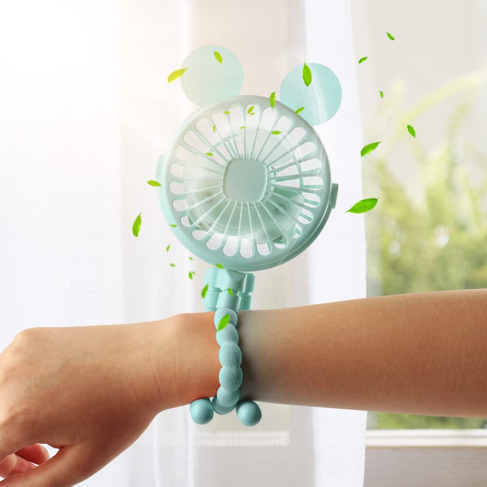 Keweis Stroller Fan Mini Handheld Octopus Fan Baby Fan with Flexible Tripod Wrapped on Stroller, Car Seat, Student Bed, Bike USB Rechargeable Fan, Desk Fan for Office and Baby Room or Outdoor