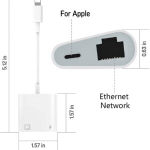 TOP-UP 2 in 1 Lightning to Ethernet Adapter - Lightning to RJ45 Ethernet LAN Network Adapter with Charge Port, Compatible with iPhone/iPad/iPod, Plug and Play, Supports 100Mbps Ethernet Network