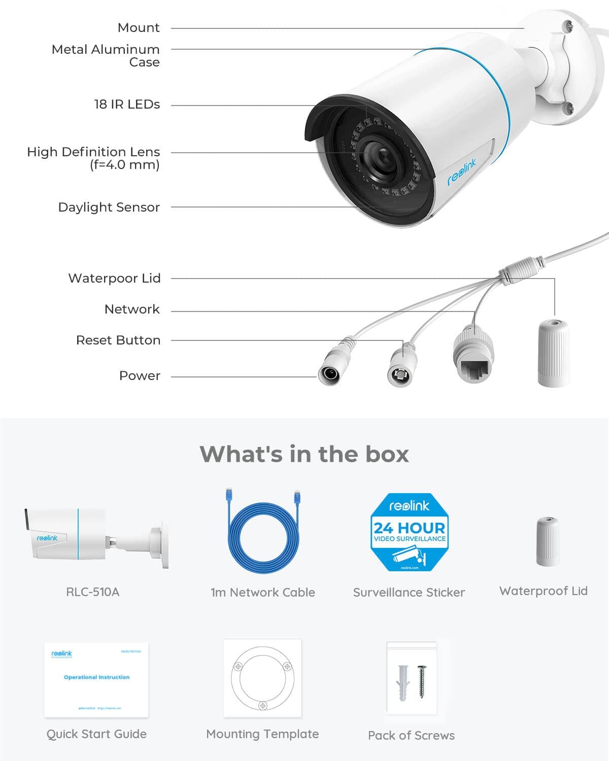 REOLINK 5MP PoE IP Cameras RLC-510A (Pack of 2) Bundle 8 Channel PoE NVR 2TB Hard Drive Installed,Outdoor IP Security Surveillance Cameras,100FT Night Vision, Human/Vehicle Detection