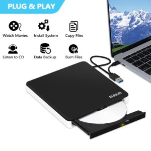 External CD DVD Drive, USB 3.0 DVD Drive External CD Burner for Laptoop with 2 USB and TF/SD Slots, Portable CD/DVD Reader Writer DVD Player for MacBook Mac PC Windows 11 Linux OS