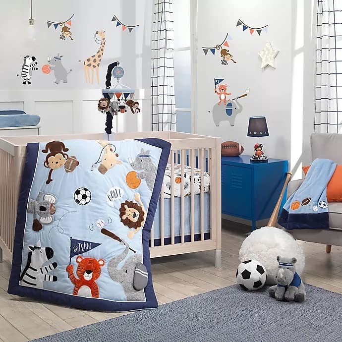 Lambs & Ivy Sports Fan 4-Piece Crib Bedding Set in Blue Safari Animals