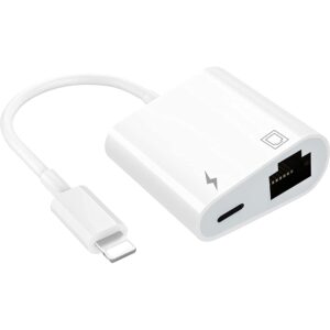 top-up 2 in 1 lightning to ethernet adapter - lightning to rj45 ethernet lan network adapter with charge port, compatible with iphone/ipad/ipod, plug and play, supports 100mbps ethernet network