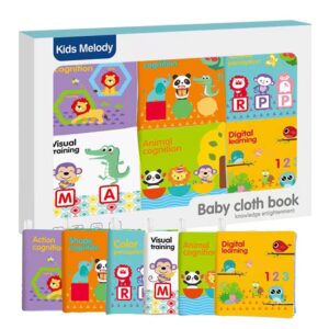 6 soft cloth book touch and feel baby books toys 0-24 months， crinkle baby's first fabric book activate visual & brain for newborn, toddler and infant early education cognition busy book