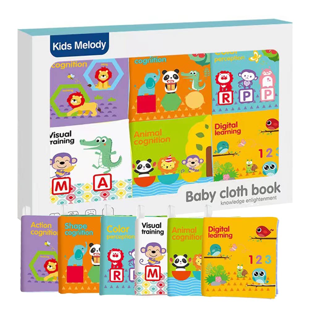 6 Soft Cloth Book Touch and Feel Baby Books Toys 0-24 Months， Crinkle Baby's First Fabric Book Activate Visual & Brain for Newborn, Toddler and Infant Early Education Cognition Busy Book