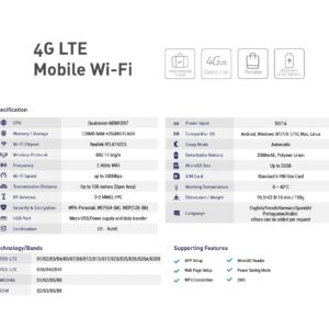 High Eagle 4G LTE WiFi Router Portable Multiple Languages Three Network Universal, Mobile Hotspot Unlocked Wireless Internet with SIM Card Slot for Travel Outdoor