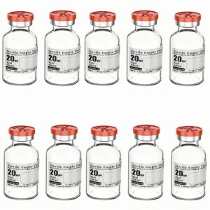 biocomma 10pcs 20ml sterile empty vial with plastic aluminum flip off caps，penicillin bottle 20mm crimp top sterile transparent borosilicate lab sample vial (transparent)