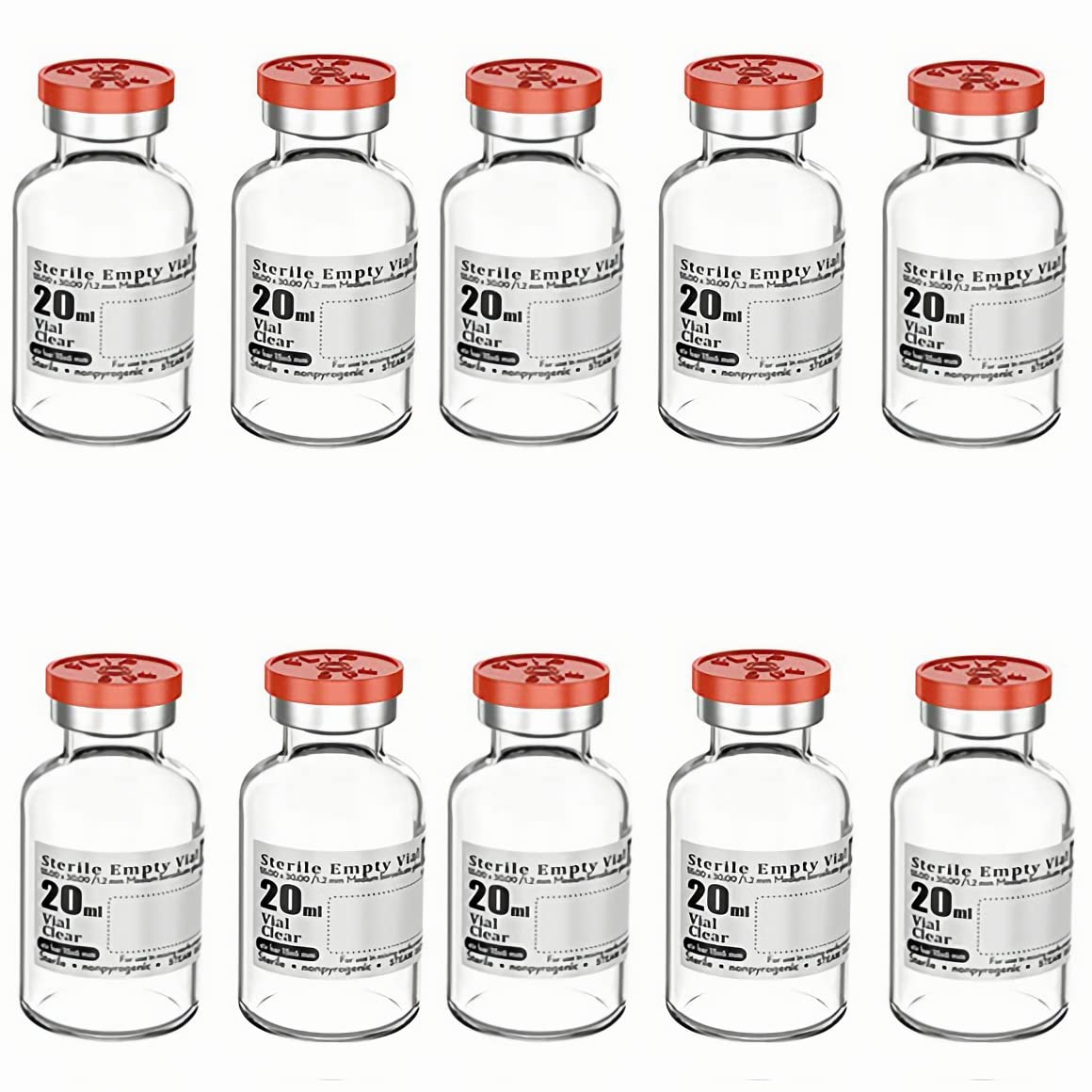 Biocomma 10pcs 20ml Sterile Empty Vial with Plastic Aluminum Flip Off Caps，Penicillin Bottle 20mm Crimp Top Sterile Transparent Borosilicate Lab Sample Vial (Transparent)