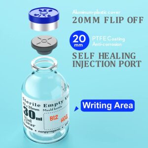 Biocomma 30ml 10pcs Sterile Empty Vial with Plastic Aluminum Flip Off Caps，Penicillin Bottle 20mm Crimp Top Sterile Transparent Borosilicate Lab Sample Vial (Transparent)