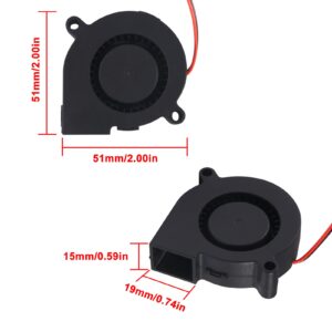 Diann 2pcs 5015 3D Printer DC 12V Brushless Blower Cooling Fan Turbine Turbo 50x15mm for RepRap i3 CR-10 and Other Small Appliances Repair Replacement