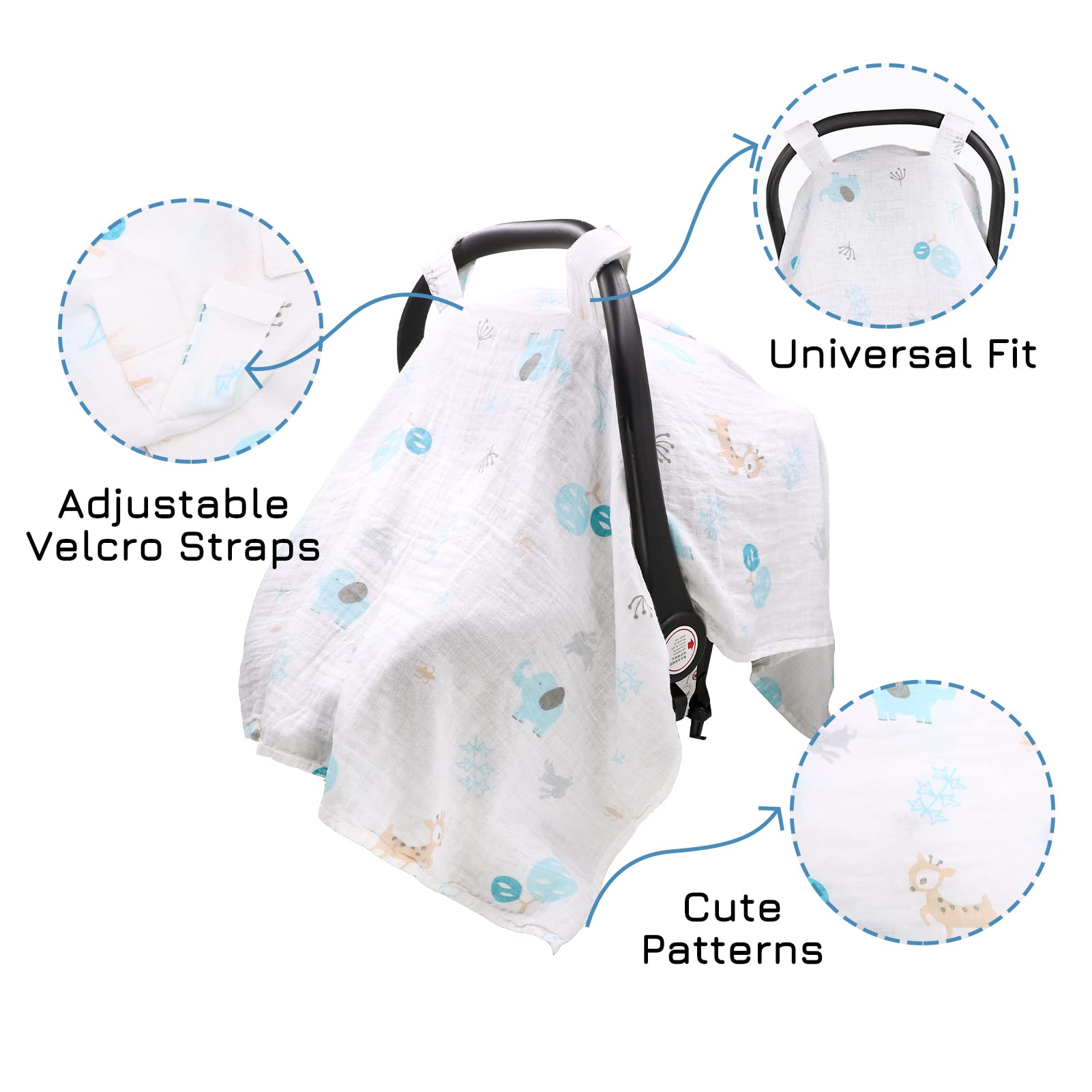 Muslin Baby Car Seat Cover, Cotton Infant Carseat Canopy for Girls and Boys, Lightweight Breathable Baby Carrier Cover, Newborn Shower Gifts, Elephant