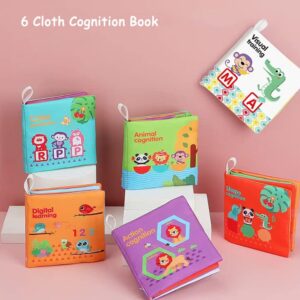 6 Soft Cloth Book Touch and Feel Baby Books Toys 0-24 Months， Crinkle Baby's First Fabric Book Activate Visual & Brain for Newborn, Toddler and Infant Early Education Cognition Busy Book