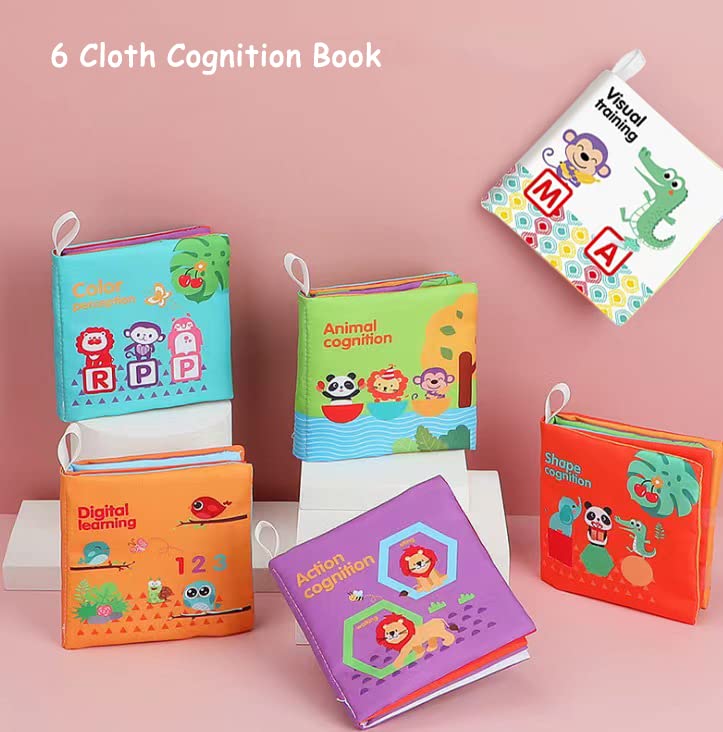 6 Soft Cloth Book Touch and Feel Baby Books Toys 0-24 Months， Crinkle Baby's First Fabric Book Activate Visual & Brain for Newborn, Toddler and Infant Early Education Cognition Busy Book