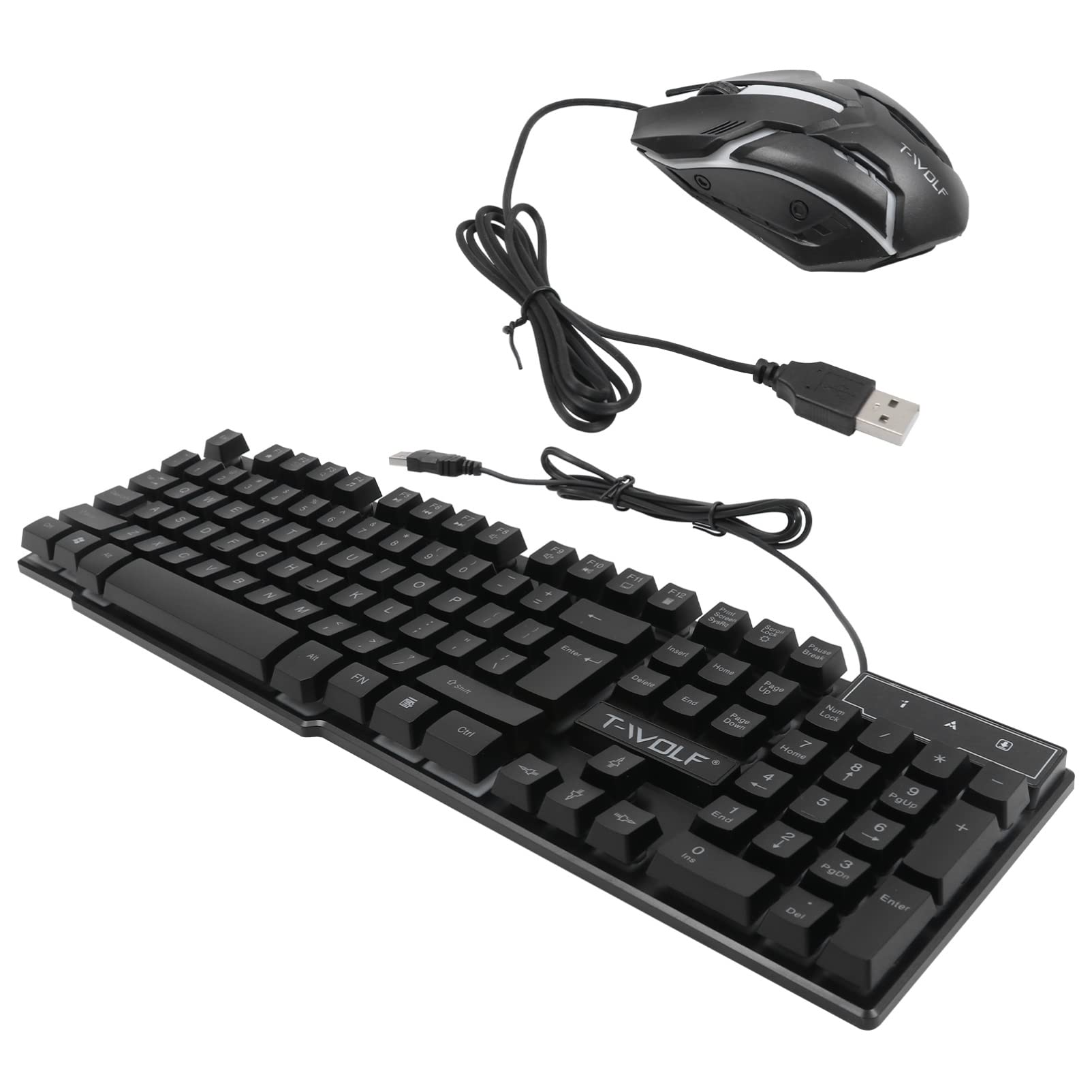 OSALADI 1 Set USB Wired Keyboard and Mouse Set Portable Plastic Office Led