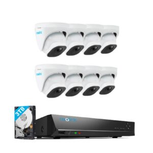 reolink 5mp poe ip cameras, 8 specs rlc-520a bundle 16 channel poe nvr 4tb hard drive installed,outdoor ip security surveillance cameras,100ft night vision,human/vehicle detection