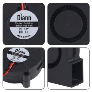 Diann 2pcs 5015 3D Printer DC 12V Brushless Blower Cooling Fan Turbine Turbo 50x15mm for RepRap i3 CR-10 and Other Small Appliances Repair Replacement