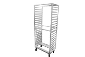 shopcraft side load aluminum speed rack, commercial standard heavy duty aluminum bun racks for food service, bakery, restaurant, nsf listed industrial baking pan rack (20 tier 3 inch spacing)