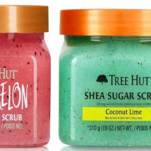 Tree Hut Shea Sugar Body Scrub, Watermelon, Coconut Lime,18oz, 2PK, With Single Makeup Remover Wipe