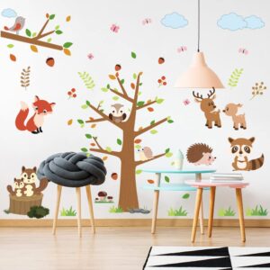 runtoo forest animals tree wall decals for kids fox squirrel deer door wall stickers girls bedroom baby nursery wall decor